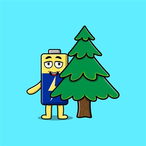 Cute Cartoon Battery Character Hiding Tree 13262127 Vector Art At Vecteezy