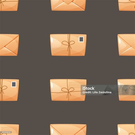 편지 엽서와 닫힌 봉투의 완벽 한 패턴입니다 우편물 봉투가 있는 반복되는 배경입니다 Vector Illustration 통하고 있는 A Dark Background For