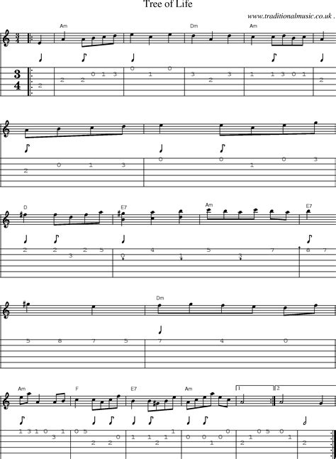 Folk And Traditional Music Sheet Music Guitar Tab Mp3 Audio Midi And PDF For Tree Of Life