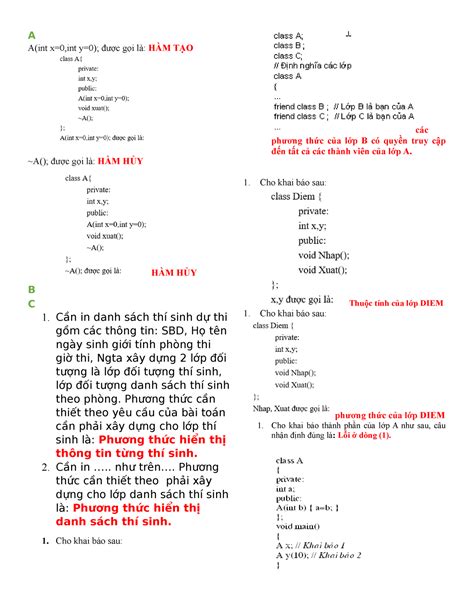 Code Bài học A A int x int y được gọi là HÀM TẠO A được gọi là HÀM HỦY HÀM HỦY B