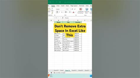 Dont Remove Extra Space In Excel Like This Instead Use This Feature Excel Exceltips Shorts
