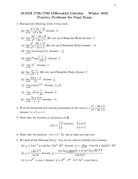 1760practice Questions Final W22 1 Math 1720 1760 Differential