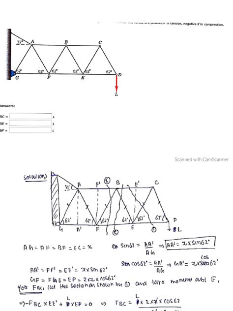 Solved Determine The Forces In Members Bc Be And Bf The Triangles Are Isosceles The Forces