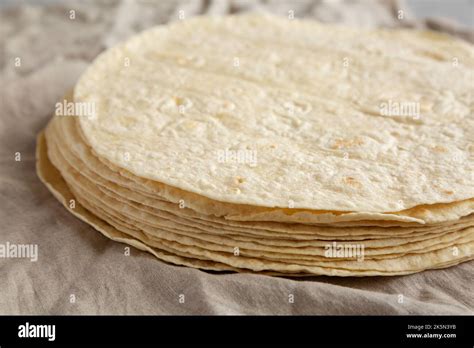 Homemade Wheat Flour Tortillas In A Stack Side View Close Up Stock