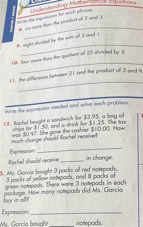 Solved Understanding Mathematical Equations Write The Expression For Each Phrase Six More