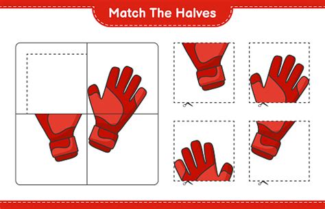 반쪽을 일치시다 골키퍼 장갑의 반쪽 경기를 합니다 교육 어린이 게임 인쇄 워크 시트 벡터 일러스트레이션 0명에 대한 스톡 벡터