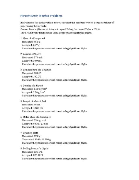 Percent Error Practice Problems Lab Exercises Studocu