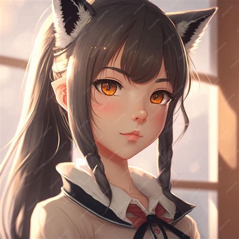 Premium Ai Image Anime Girl With Long Hair And Cat Ears In Front Of A