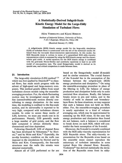 Yoshizawa A And Horiuti K 1985 A Statistically Derived Subgrid Scale Kinetic Energy Model