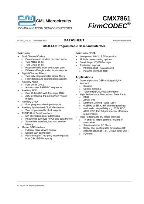 Pdf Cml Microcircuits Firmcodec Microcircuits Communication This Datasheet Is The First