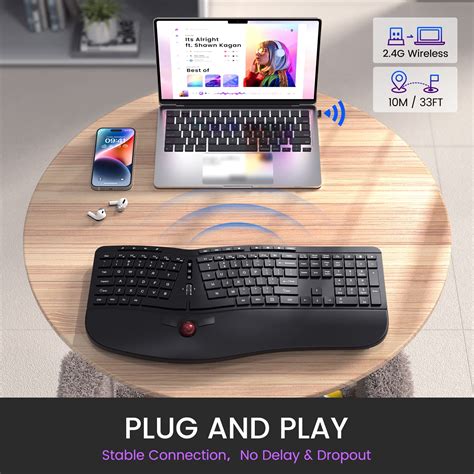 Ergonomic Keyboard 2 In 1 Wireless Computer Keyboard And Trackball Mouse Combo Design With