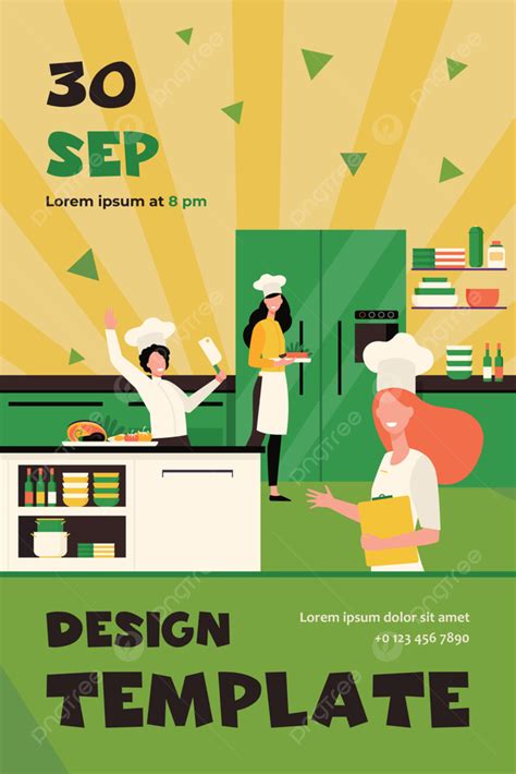 레스토랑 주방 평면 벡터 일러스트 레이 션에서 요리하는 전문 요리사 템플릿 Psd 다운로드 디자인 자료 다운로드