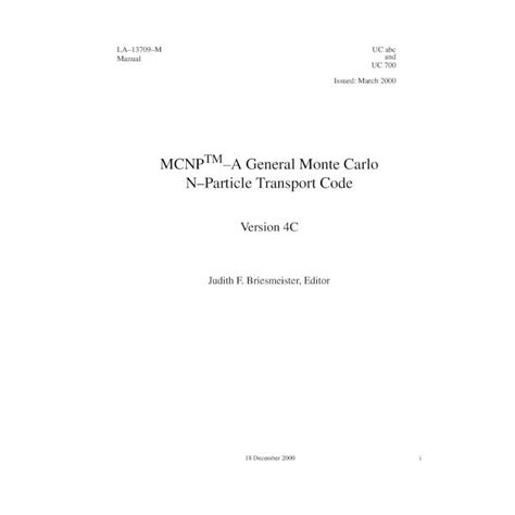 Pdf Mcnp A General Monte Carlo Nparticle Transport Code Dokumentips