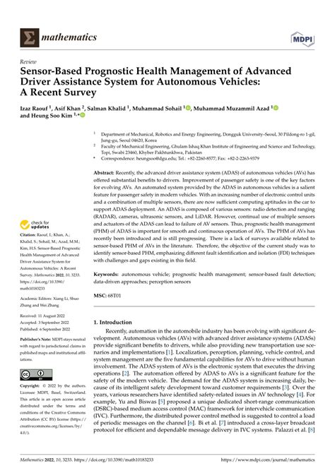 Pdf Sensor Based Prognostic Health Management Of Advanced Driver Assistance System For
