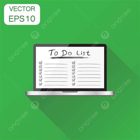 Laptop Checklist For Business Tasks On Green Background Vector Do