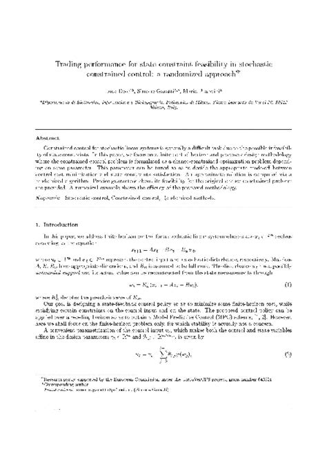 Pdf Trading Performance For State Constraint Feasibility In Stochastic Constrained Control A