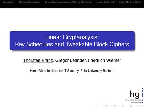 Pdf Linear Cryptanalysis Key Schedules And Tweakable Block Ciphers