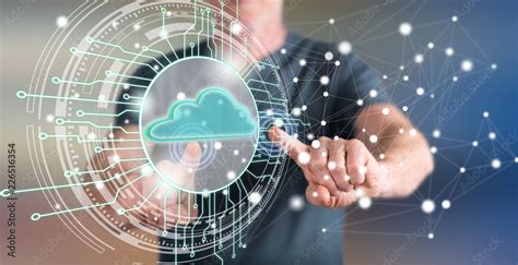 Man Touching A Cloud Computing System Concept Stock Photo Adobe Stock