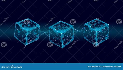 Blockchain Cube Chain Symbol On Square Code Big Data Flow Information Blue Neon Glowing Modern