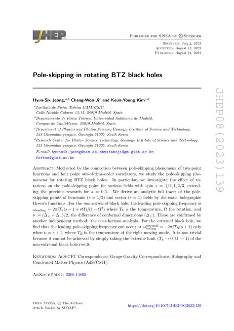 Pdf Pole Skipping In Rotating Btz Black Holes