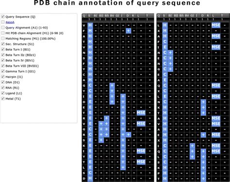 screen shot of pdb chain annotation module of starpdb checkboxes with