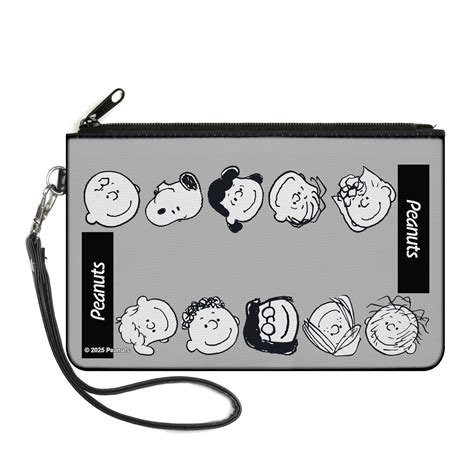 Peanuts Wallet Zip Clutch Peanuts Gang Ten Character Faces Gray Black