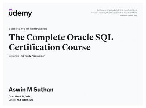 Completed Oracle Sql Course On Udemy Aswin M Suthan Posted On The Topic Linkedin