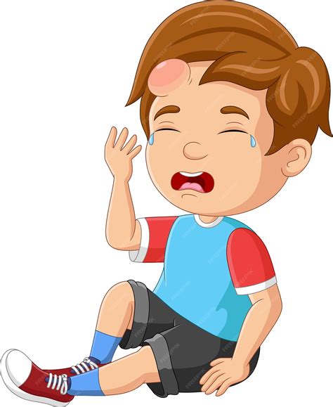 Niño Llorando Con Un Chichón En La Cabeza Vector Premium