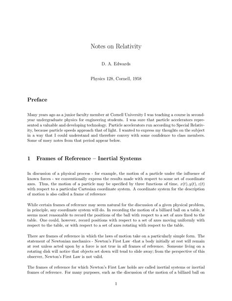 Notes On Relativity Summaries Relativity Theory Docsity