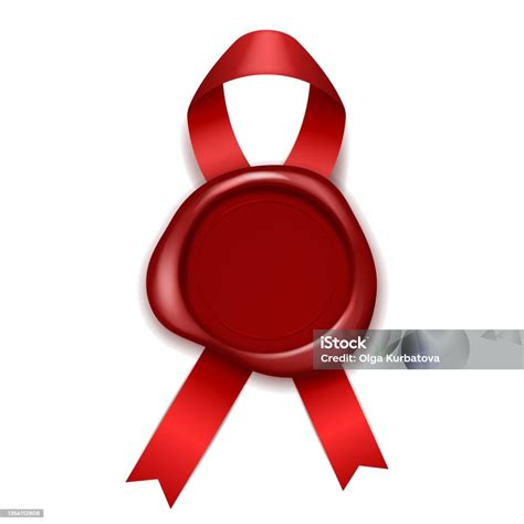 물개 촛불 스탬프 원래 왁싱 누른 태그가있는 빨간색 리본 빈티지 고무 엠보 현실적인 보증 기호 인증 배지 기밀 및 품질 엠블럼 벡터 일러스트레이션 편지 문서에 대한 스톡