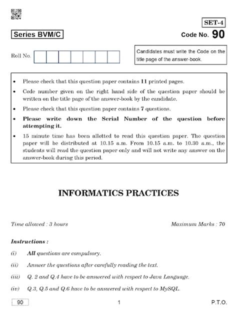 Central Board Of Secondary School Class Xii Informatics Practices Set 4 Question Papers