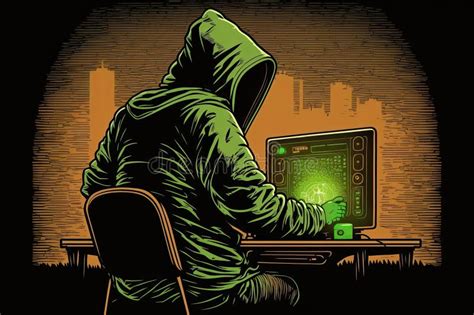 Young Male Hacker Looking At Screen Generative Ai Stock Illustration Illustration Of Dark