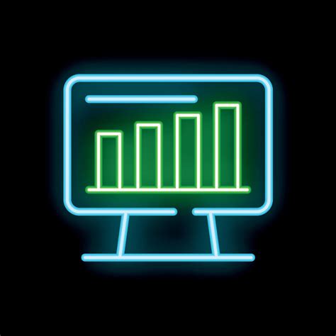 neon computer monitor displaying growing bar graph on black background