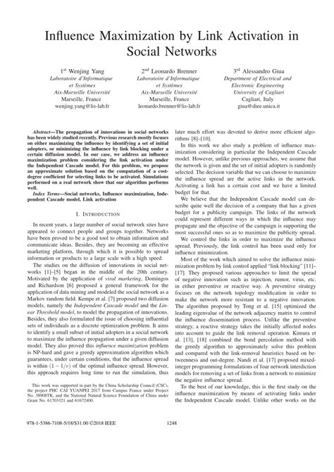 Pdf Influence Maximization By Link Activation In Social Networks