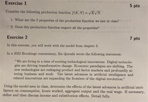 Solved Consider The Following Production Function F K N Kn