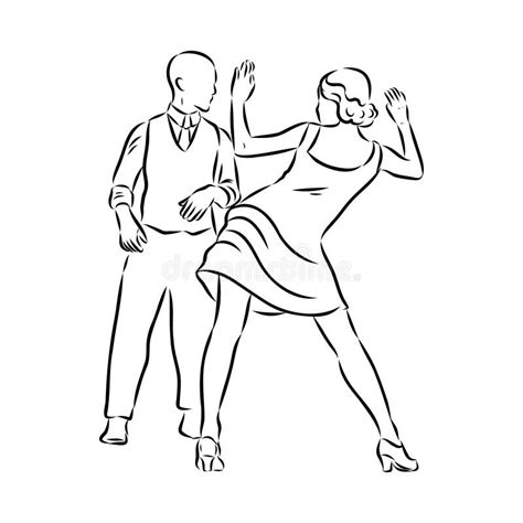 Couple In Love Dancing And Having Fun Hand Drawn Outline Illustration