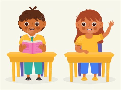 학교 책상에 앉아 학용품을 가진 학교 아이들 어린이들 삽화 판자 Png 일러스트 및 벡터 에 대한 무료 다운로드 Pngtree