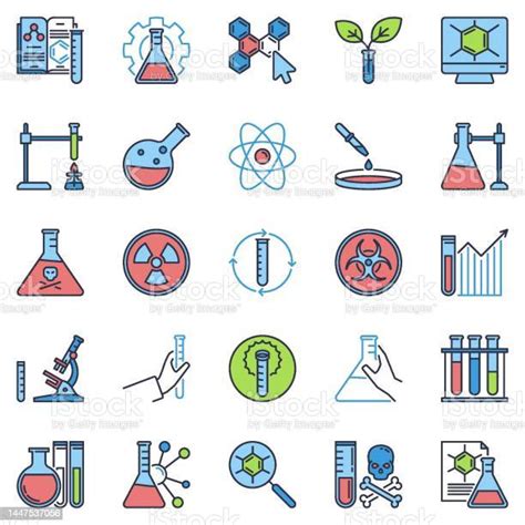 화학 컬러 아이콘화학 실험실 벡터 크리 에이 티브 기호 세트 모션에 대한 스톡 벡터 아트 및 기타 이미지 모션 생물학 시험관 Istock