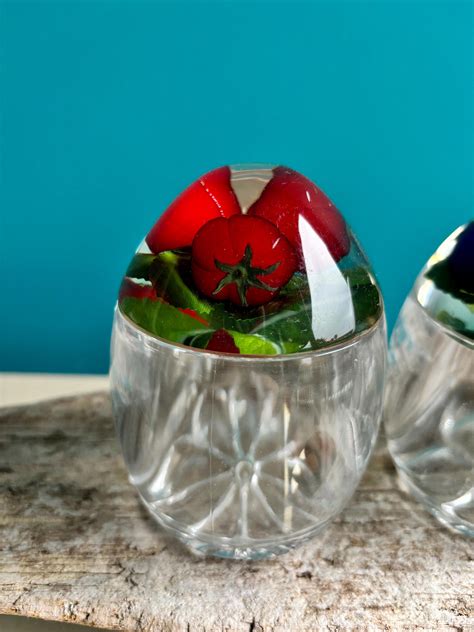 Vintage Kitsch Lucite Jam Pots Orange Strawberry Blueberry Raspberry And Peach 1960s