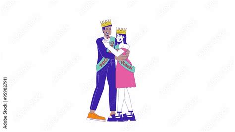 Prom Queen King High School Dance 2d Characters Animation Crowns On Heads Teens Cartoon 4k