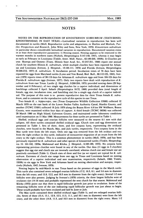 Pdf Notes On The Reproduction Of Kinosternon Subrubrum Testudines