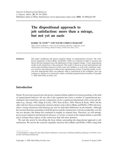 Pdf The Dispositional Approach To Job Satisfaction More Than A