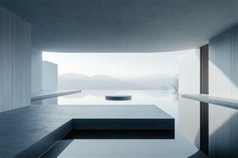 Minimalist Modern Interior With Water Feature Premium AI Generated Image