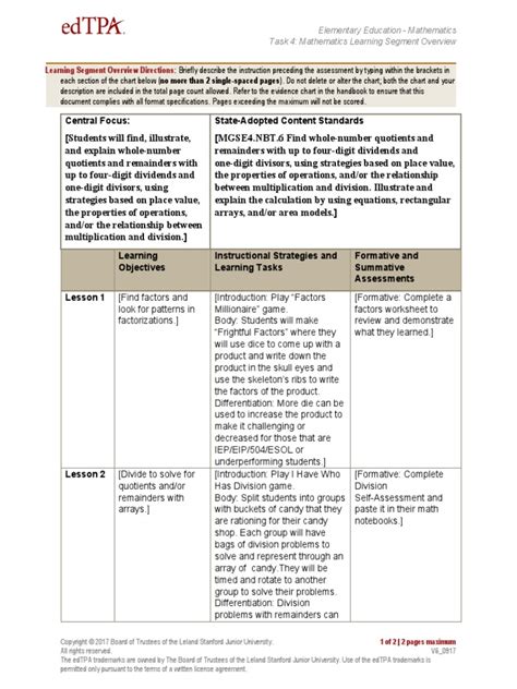 Task 4b Learning Segment Pdf Division Mathematics Arithmetic