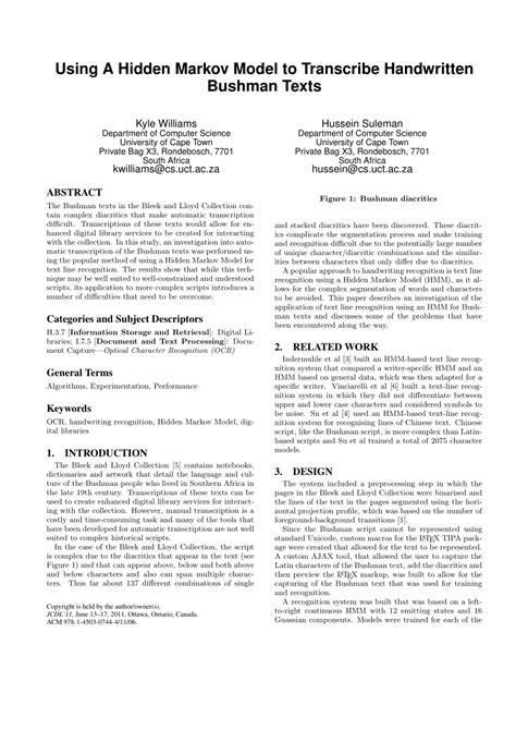 Pdf Using A Hidden Markov Model To Transcribe Handwritten Bushman Texts