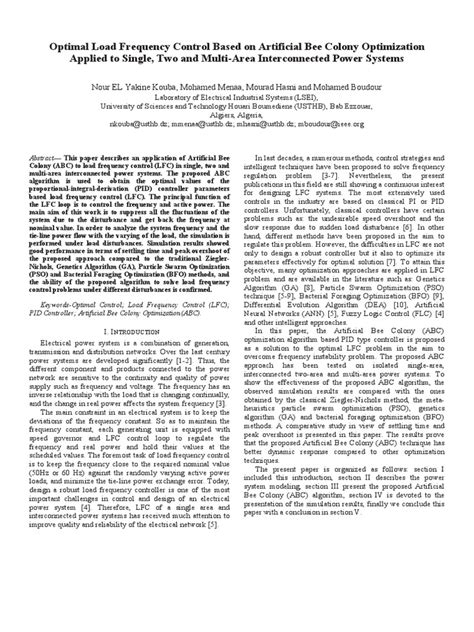 1 Optimal Load Frequency Control Based On Artificial Bee Colony Optimization Pdf Pdf