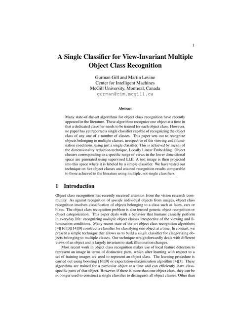 Pdf A Single Classifier For View Invariant Multiple Object Class