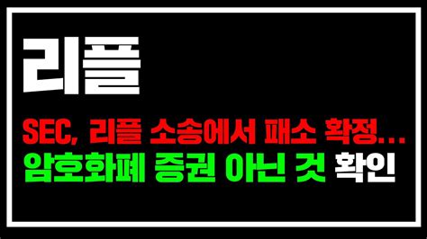 Sec 리플 소송에서 패소 확정 암호화폐 증권 아닌 것 확인 Youtube