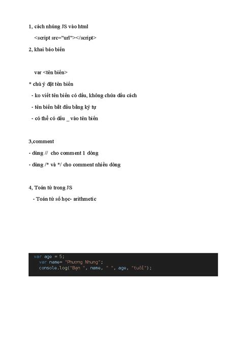 Java ngắn gọn cách nhúng JS vào html khai báo biến Studocu