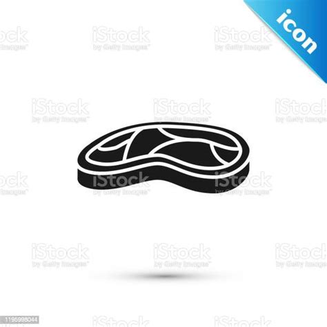 흰색 배경에 격리 된 검은 스테이크 고기 아이콘입니다 벡터 일러스트레이션 고기에 대한 스톡 벡터 아트 및 기타 이미지 고기